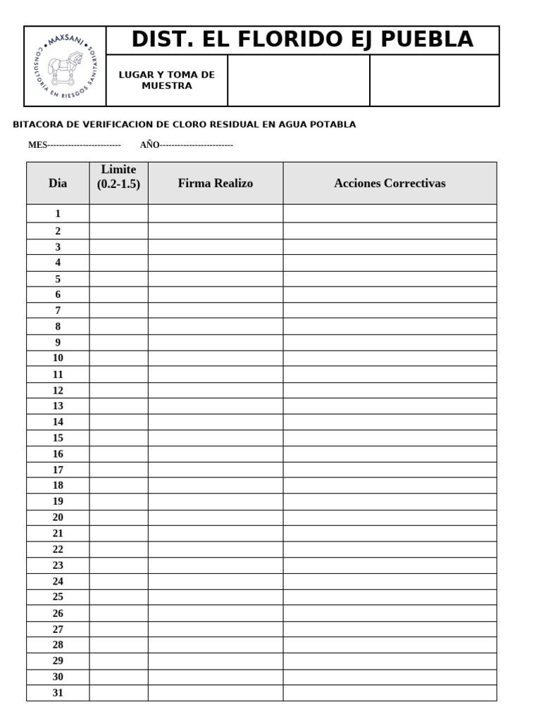 BITACORA Control de Cloro Residual - Docx COEPRIS ESTATAL | PDF