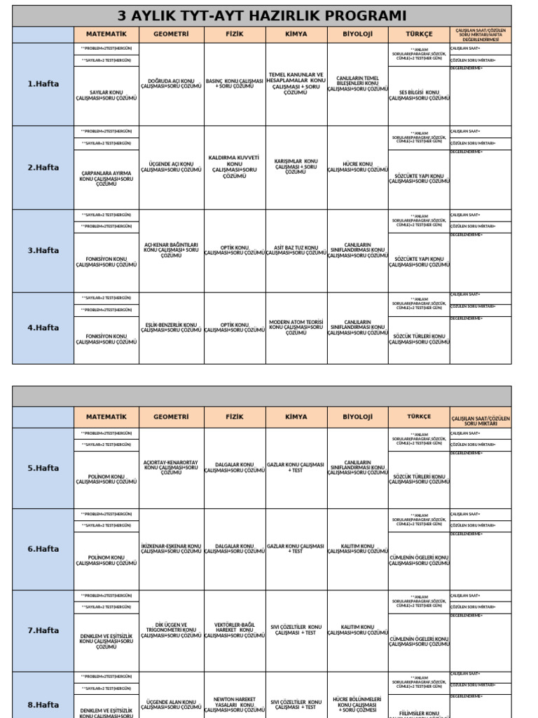 12.sinif Calisma Programi | PDF