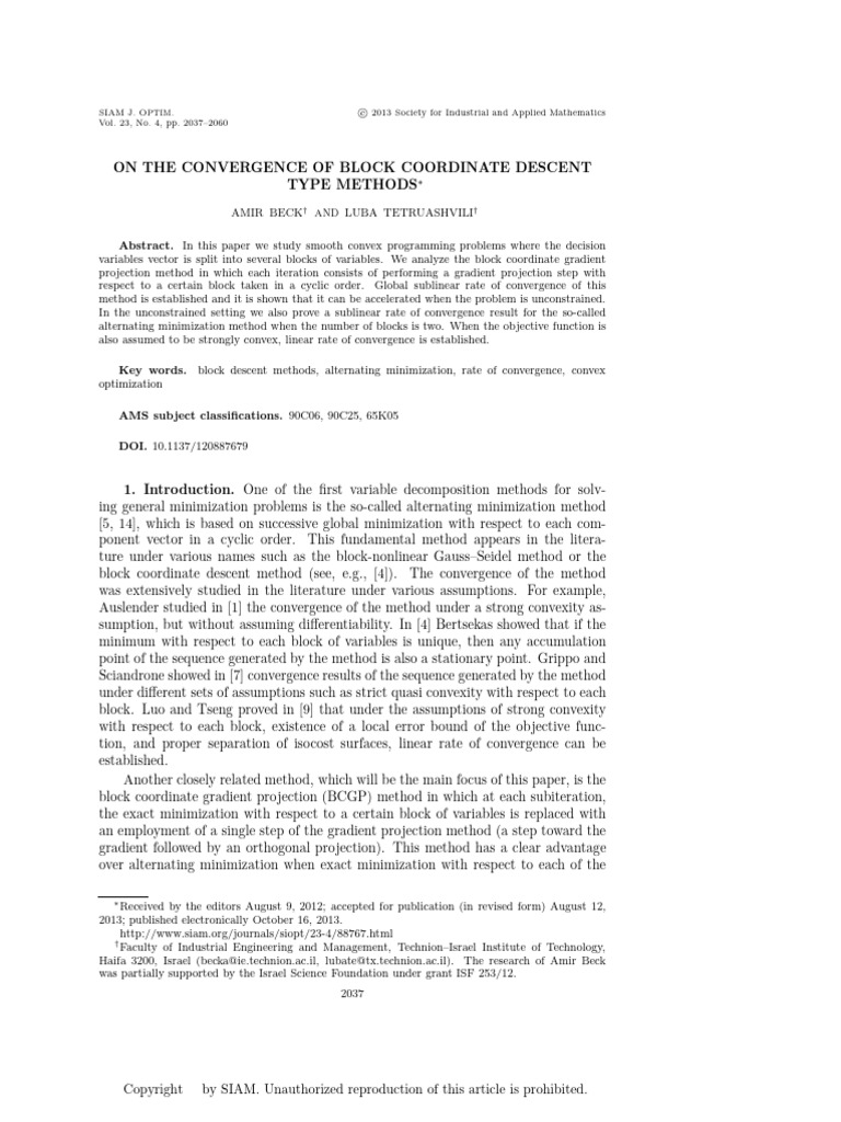 On The Convergence of Block Coordinate Descent Type Methods | PDF ...
