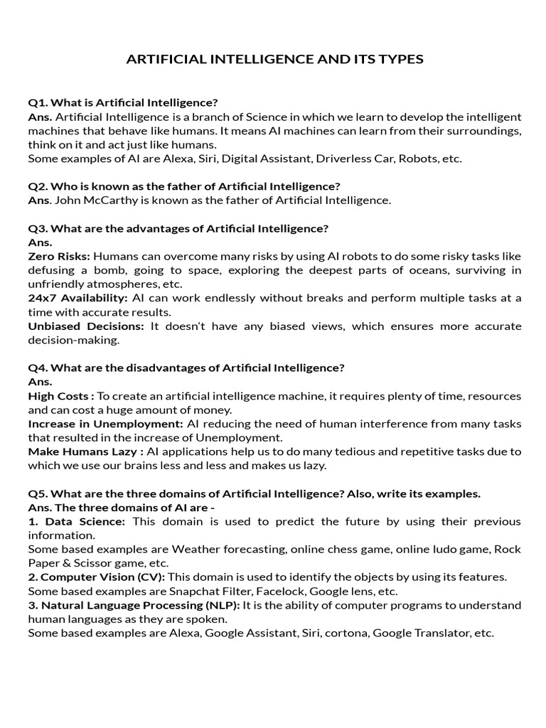 Artificial Intelligence Class 6 | PDF