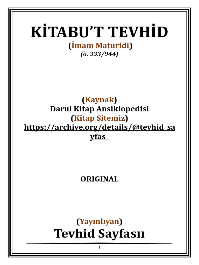(Kitabu't Tevhid) İmam Maturidi | PDF