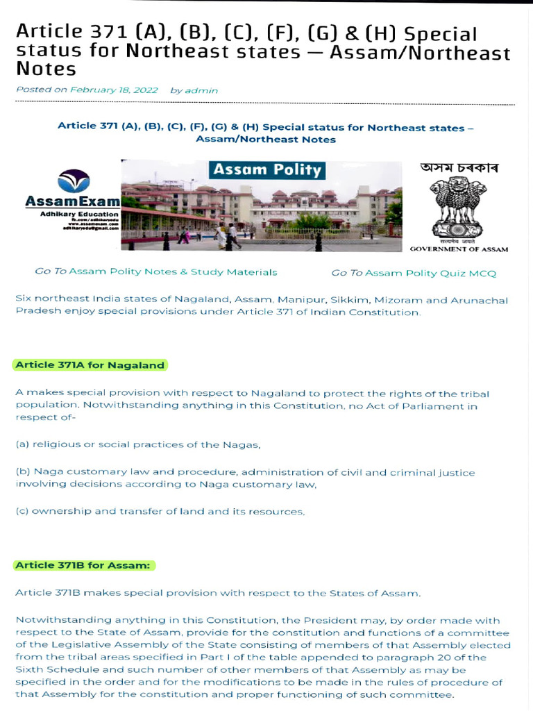 Special Provisions for NE States | PDF | Jurisdiction | Constitution