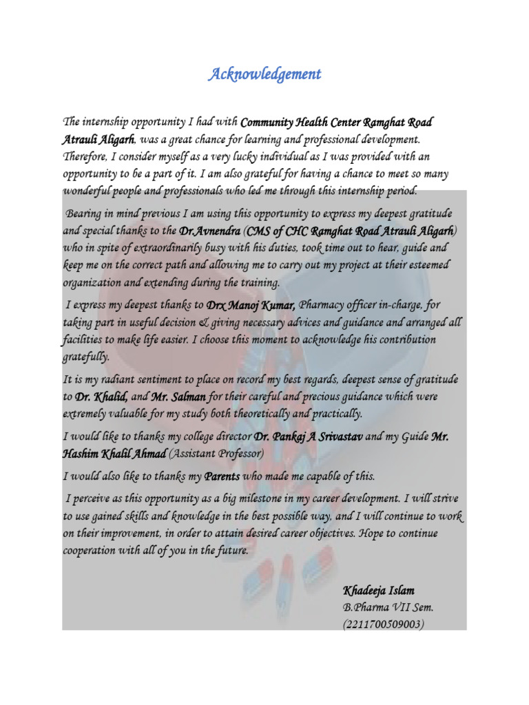 Internship Acknowledgement at CHC Atrauli | PDF