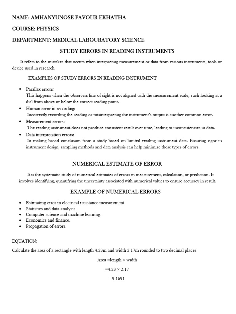 FAVOUR WORK | PDF | Errors And Residuals | Accuracy And Precision