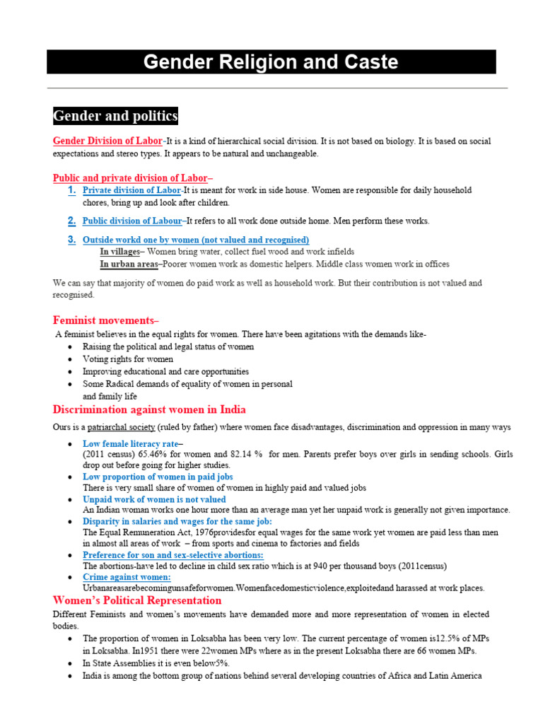 Gender Religion and Caste 10th | PDF | Woman | Caste