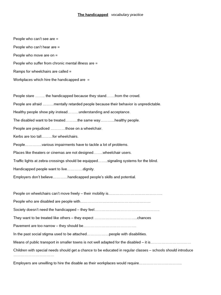 The Handicapped Vocabulary Practice | PDF