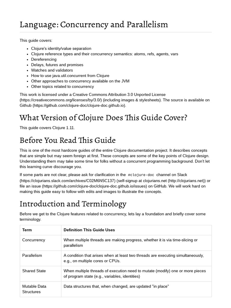 Clojure Guides Language Concurrency And Parallelism Pdf Clojure