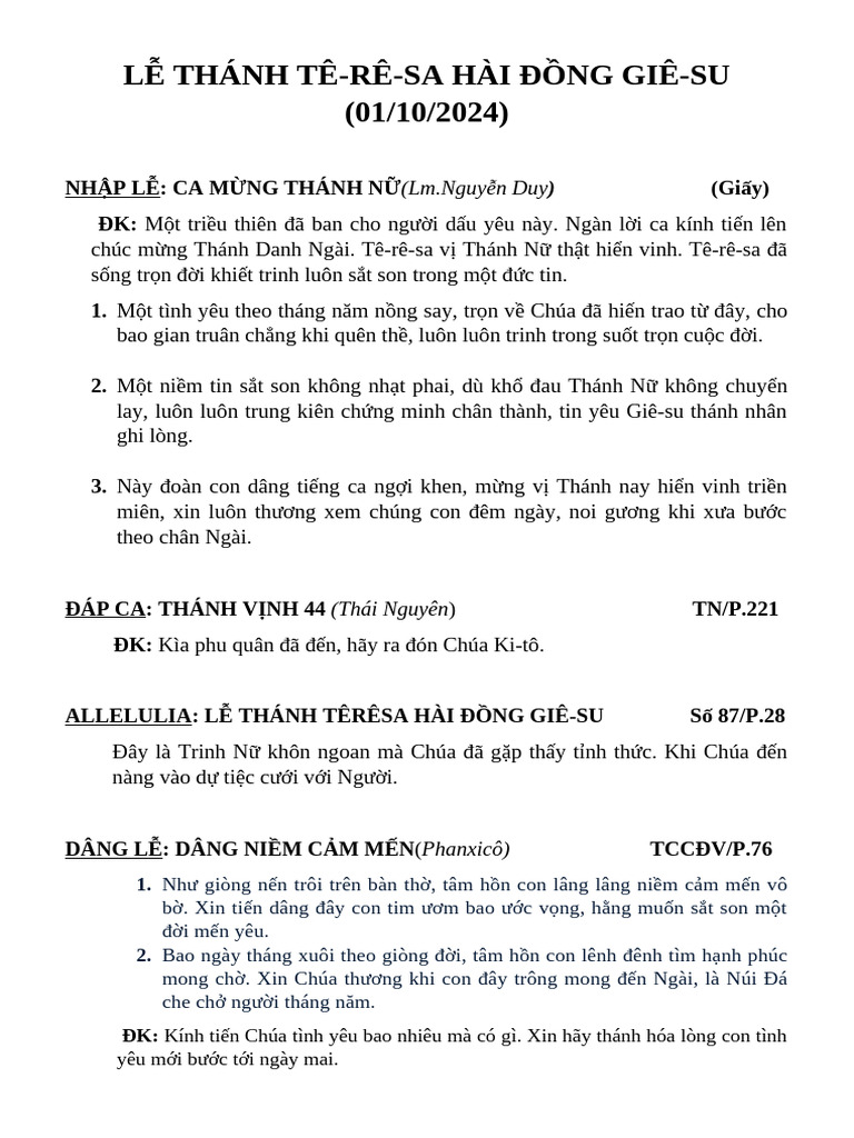 LỄ THÁNH TE RE SA HÀI ĐỒNG GIÊ Su | PDF