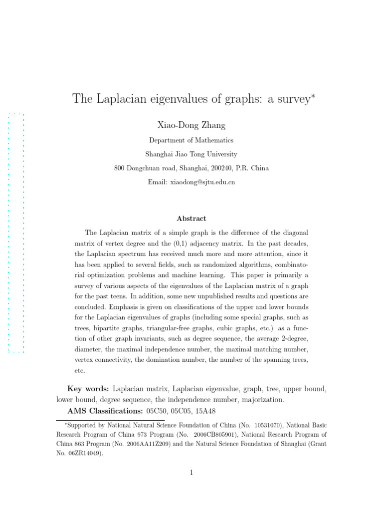 The Laplacian eigenvalues of graphs: a survey | PDF | Mathematical ...