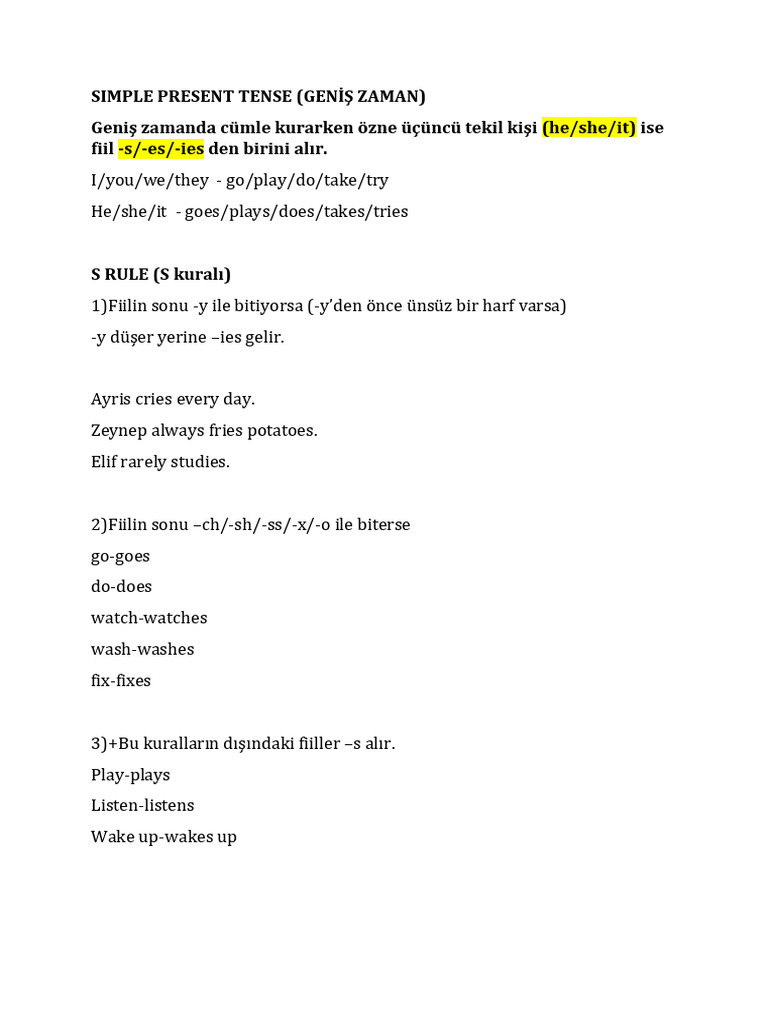 Simple Present Tense S Rule Part 1 | PDF