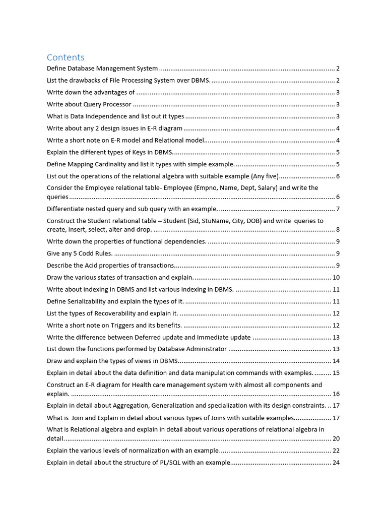 DBMS QB Templete - 2024 - Answers | PDF | Database Index | Databases