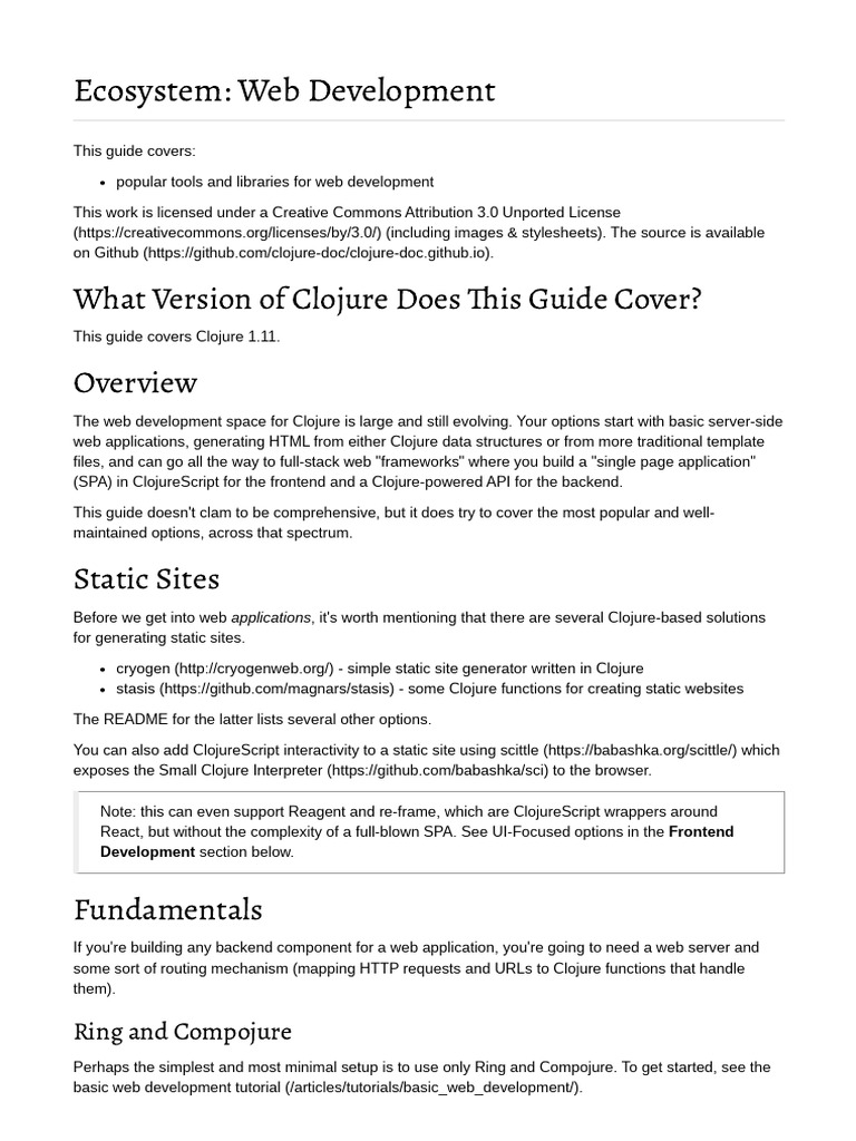 Clojure Guides - Ecosystem - Web Development | PDF | Clojure | World Wide Web