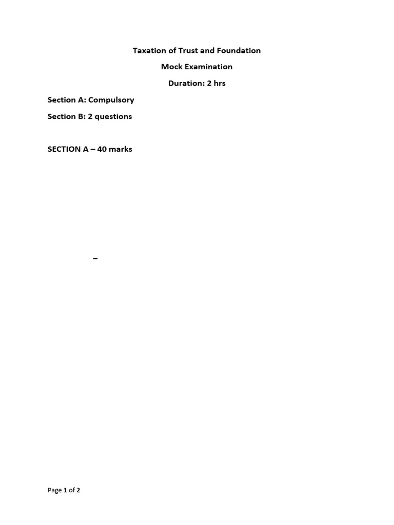 Taxation of Trusts and Foundations Exam | PDF
