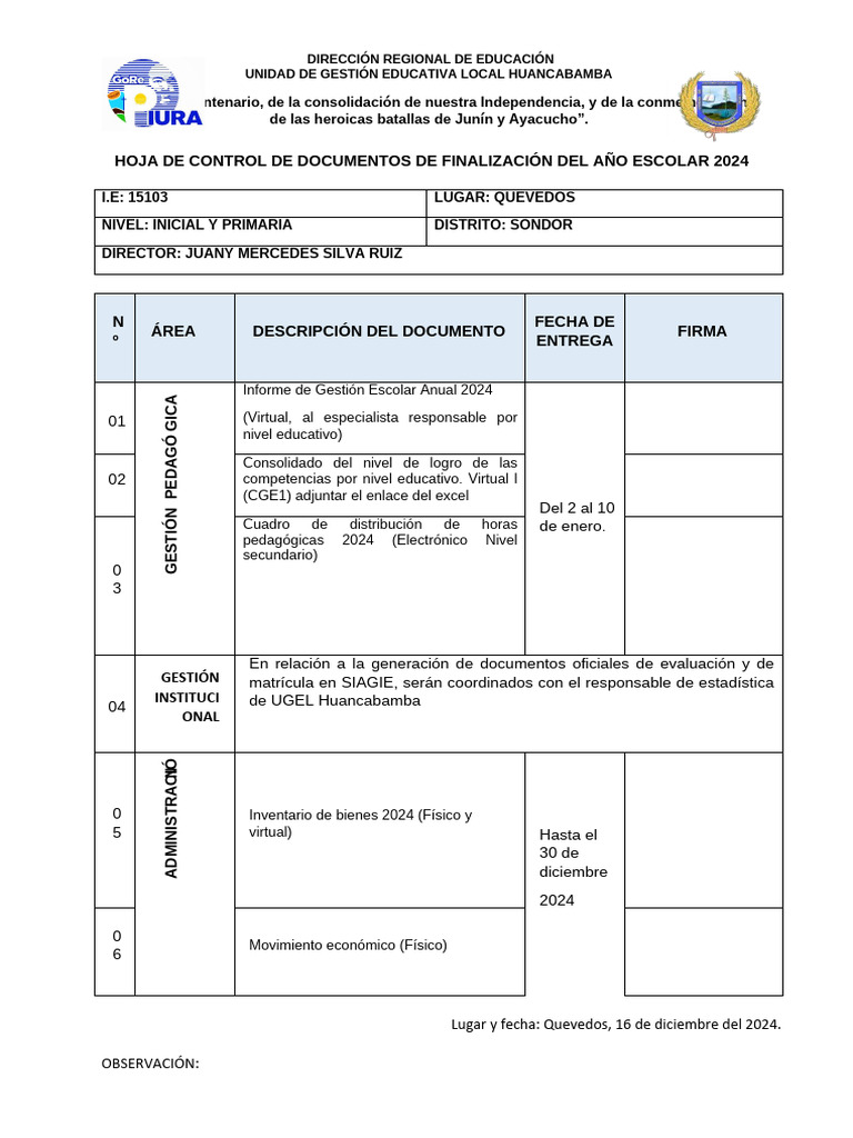 Hoja - de - Control - 2024 | PDF