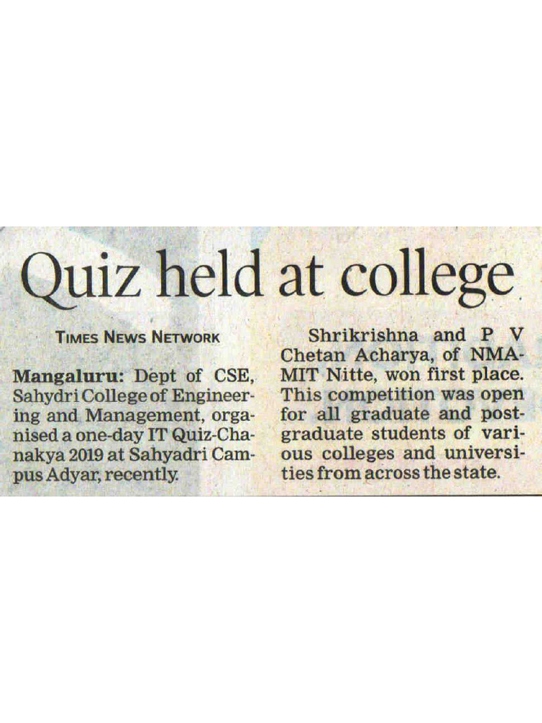 Quiz Held at Sahydri | PDF