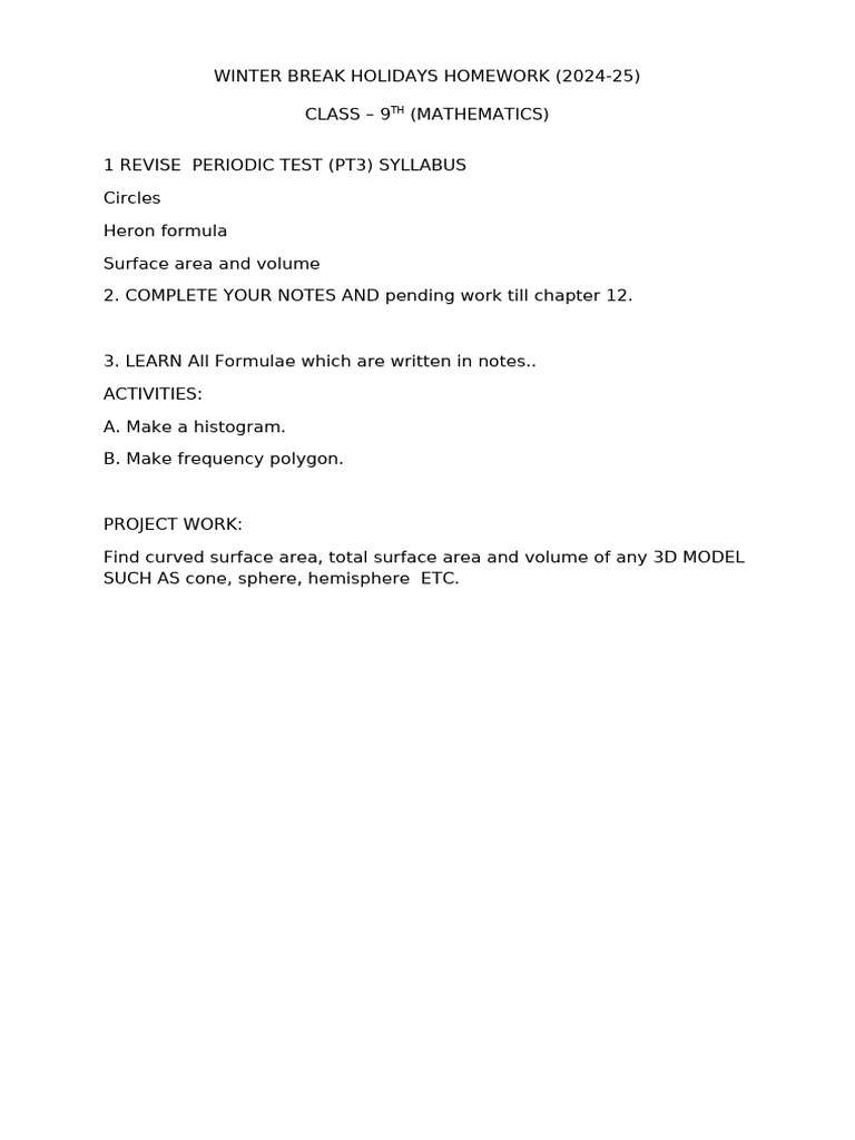 Class9 Winterbreak 2024-25-1 | PDF