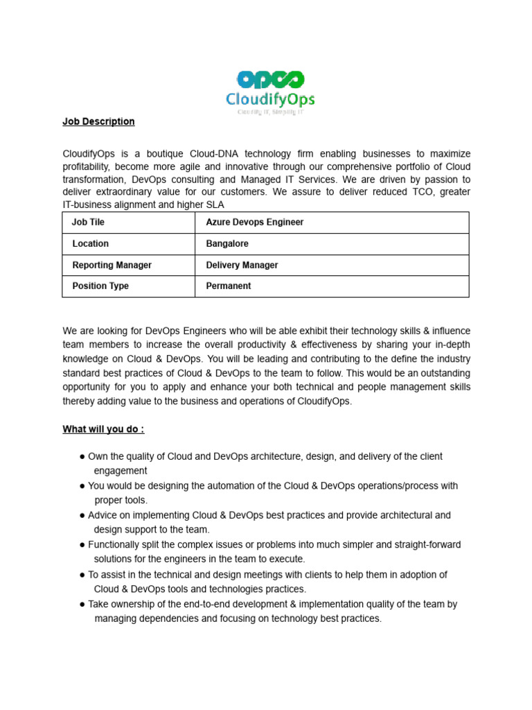 JD-Azure DevOps Engineer | PDF | Cloud Computing | Microsoft Azure