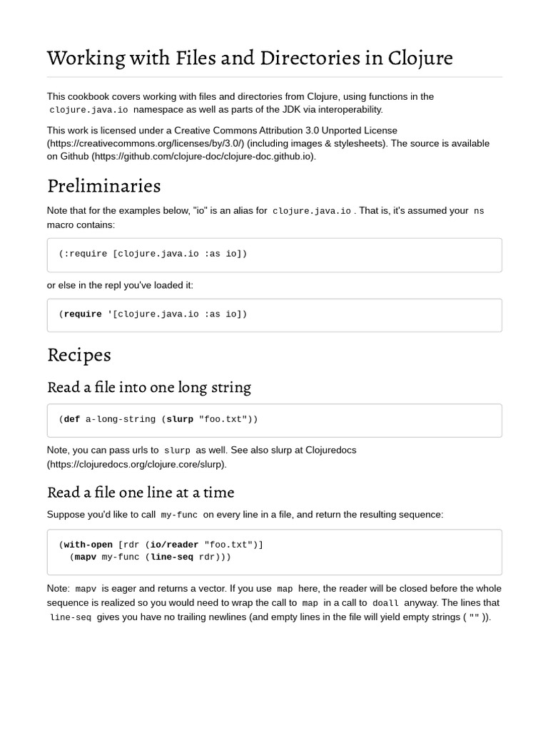 Clojure Guides - Working With Files and Directories in Clojure | PDF | Clojure | Computer File