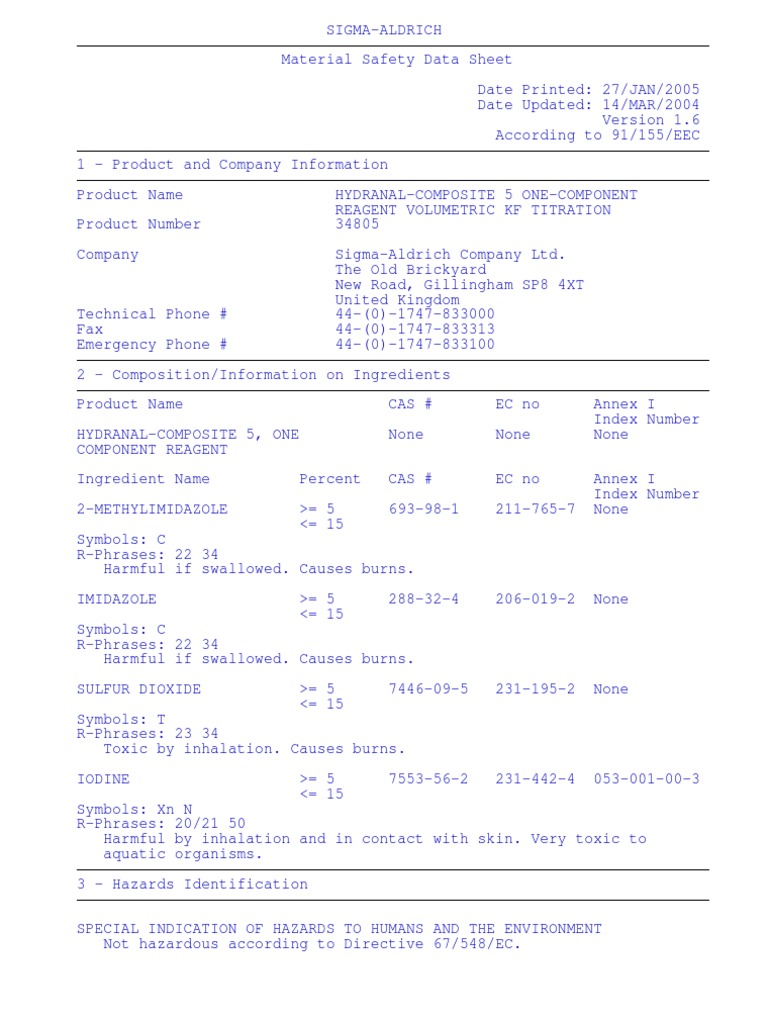 Hydranal Composite 5 | Personal Protective Equipment | Iodine