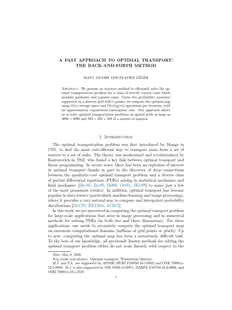 A Fast Approach To Optimal Transport: The Back-And-Forth Method | PDF | Functional Analysis ...