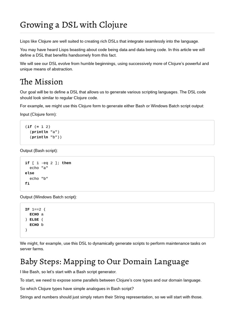 Clojure Guides_ Growing a DSL with Clojure | PDF | Clojure | Class (Computer Programming)