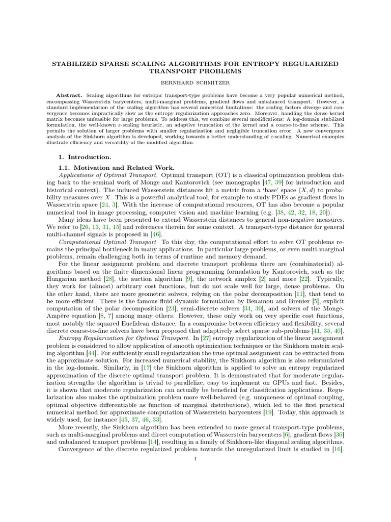 Stabilized Sparse Scaling Algorithms for Entropy Regularized Transport Problems | PDF | Matrix ...
