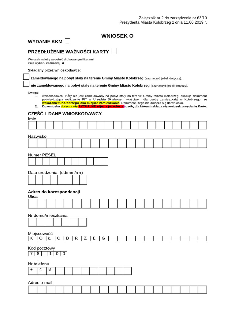 Wniosek o wydanie KKM 2 | PDF
