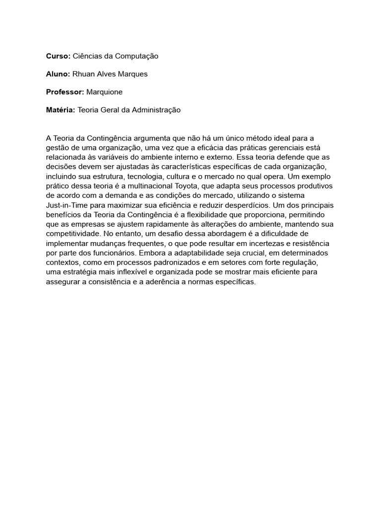 Rhuan Alves Marques Forum teoria contigencia 2 pontos | PDF