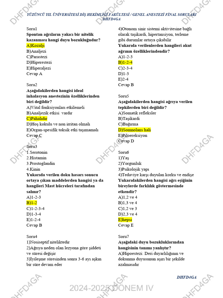 Dhfd4ga Fi̇nal Sorulari | PDF