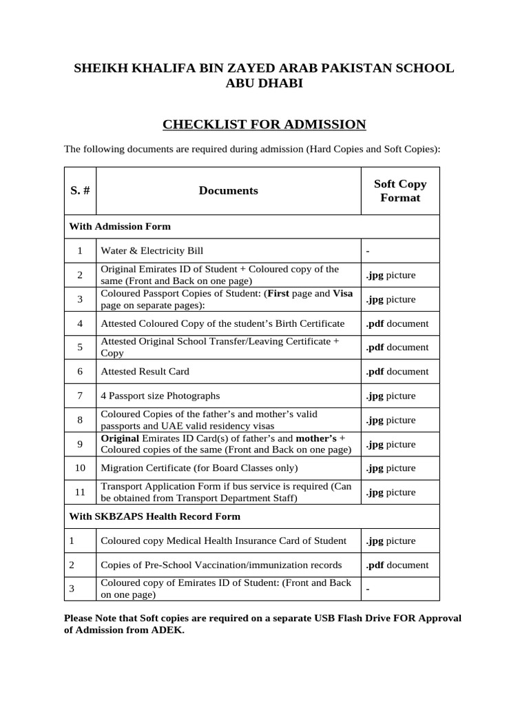 Checklist For Admission | PDF | United Arab Emirates | Government And ...