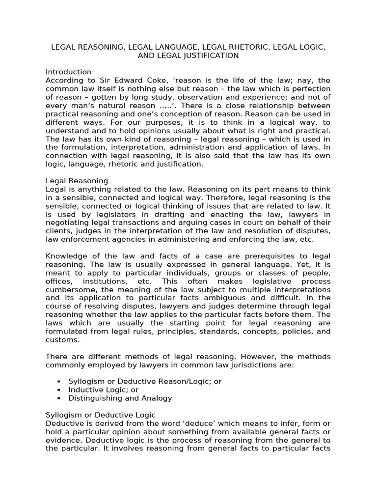 Legal Reasoning, Logic, Etc | PDF | Logic | Deductive Reasoning