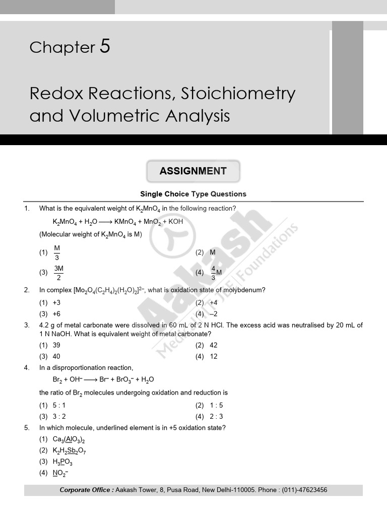 05. Redox Reactions, Stoichiometry and Volumetric Analysis_FINAL | PDF ...