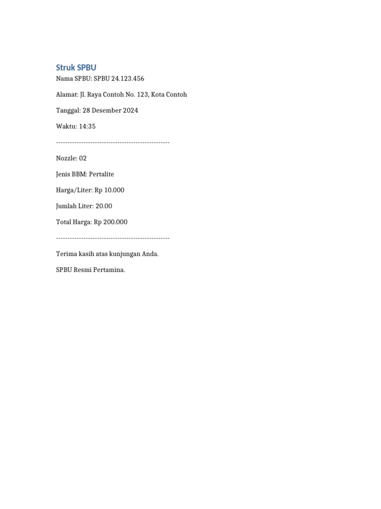 Struk Pembelian Pertalite SPBU | PDF