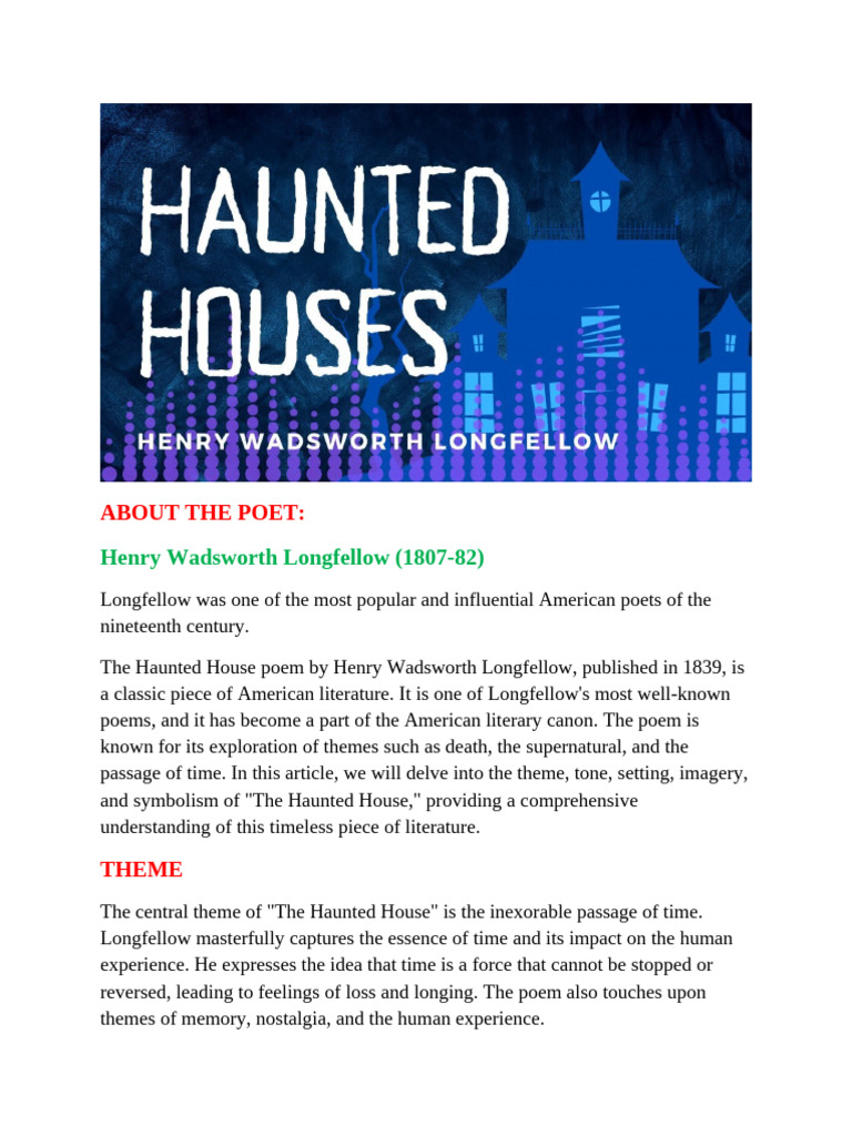 Haunted Houses Poem by Longfellow | PDF | Poetry | Henry Wadsworth ...