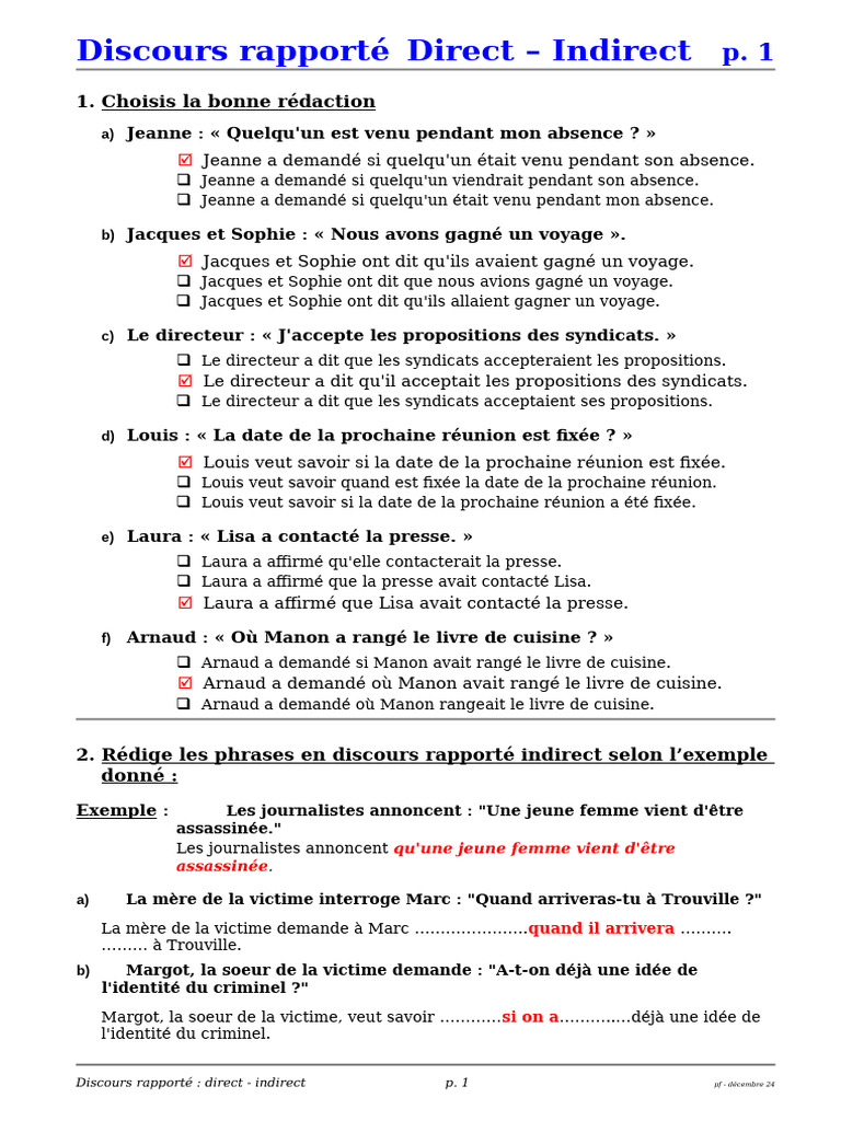 Discours rapporté : direct et indirect | PDF | Grammaire | Linguistique