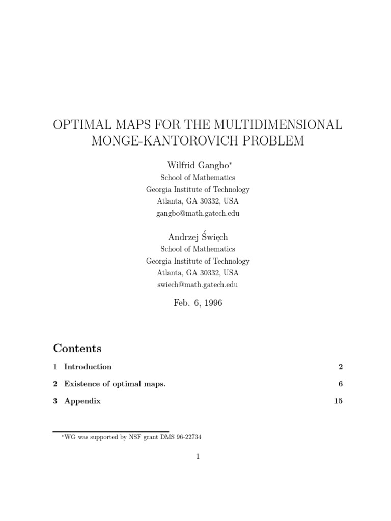 Optimal Maps For The Multidimensional Monge-Kantorovich Problem | PDF ...