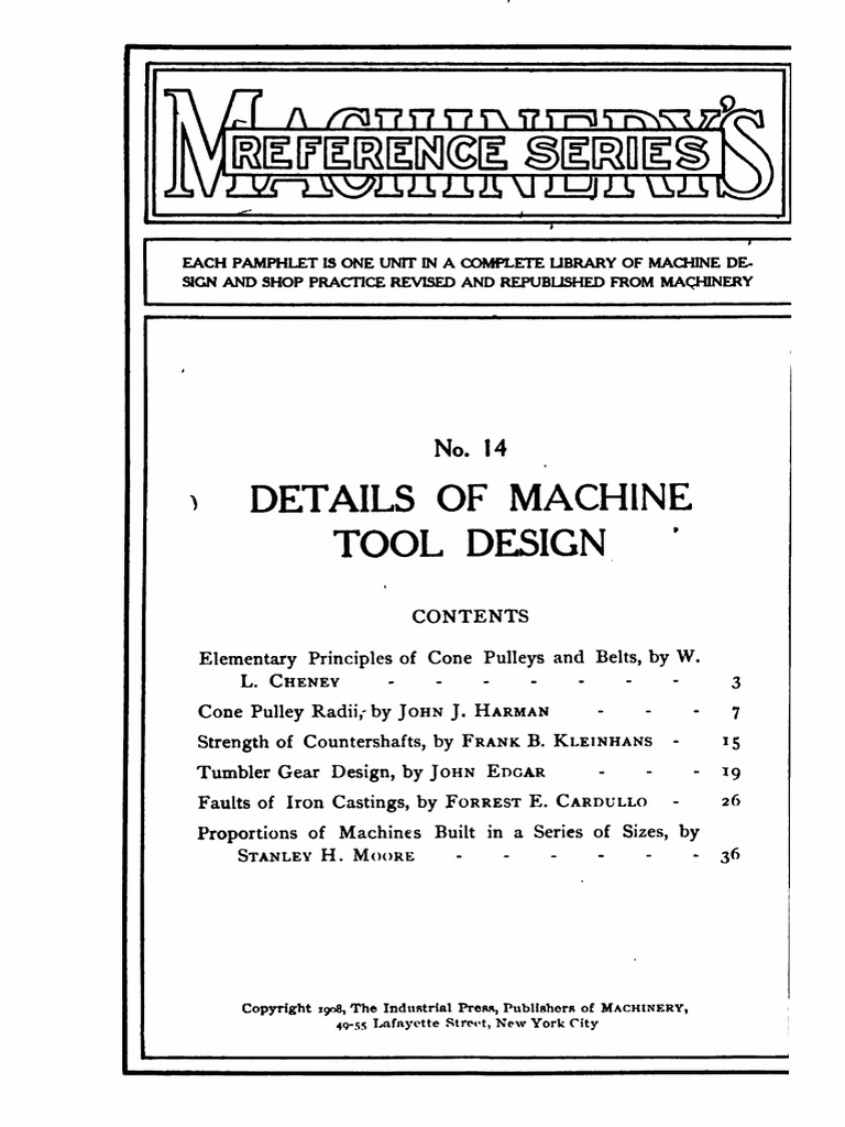 Machinery's Reference Series 014 - Details of Machine Tool Design | PDF