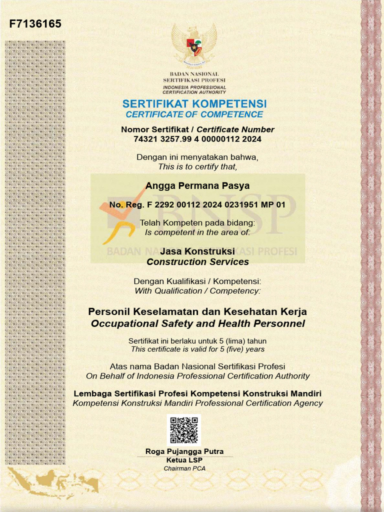Sertifikat Kompetensi Angga Permana | PDF