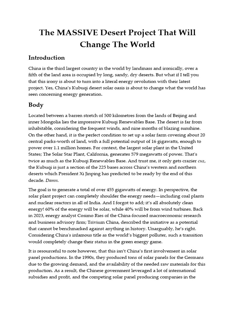 The MASSIVE Desert Project That Will Change The World | PDF ...