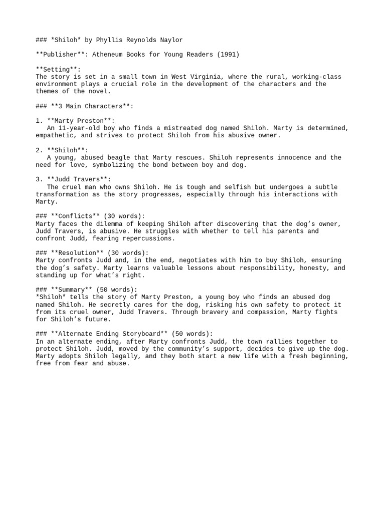 Shiloh by Phyllis Reynolds Nayl | PDF