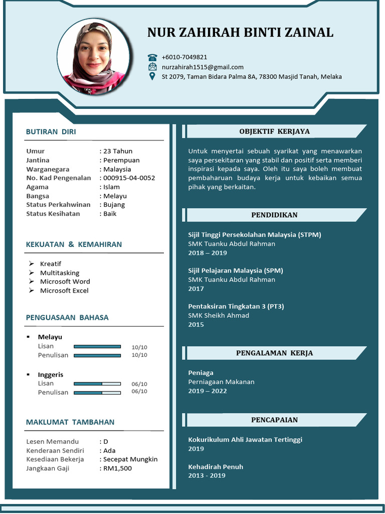 Resume Nur Zahirah Binti Zainal 2 | PDF