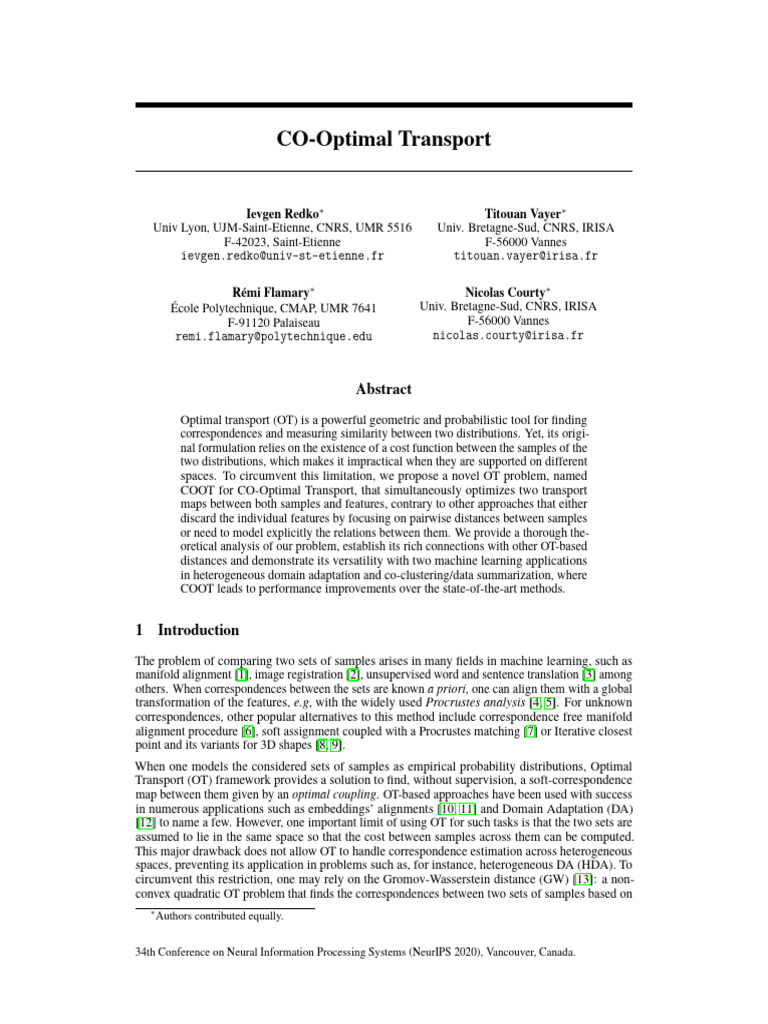 CO-Optimal Transport | PDF | Matrix (Mathematics) | Cluster Analysis