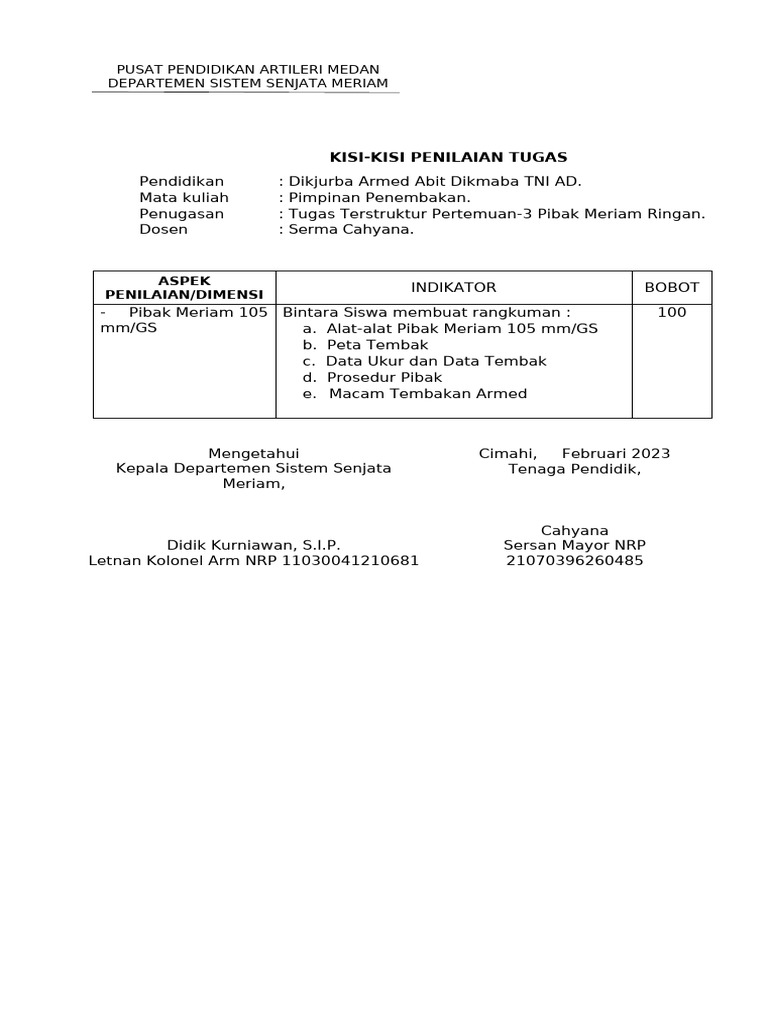 Kisi-Kisi Tugas Dan Rubrik Pert 3 | PDF