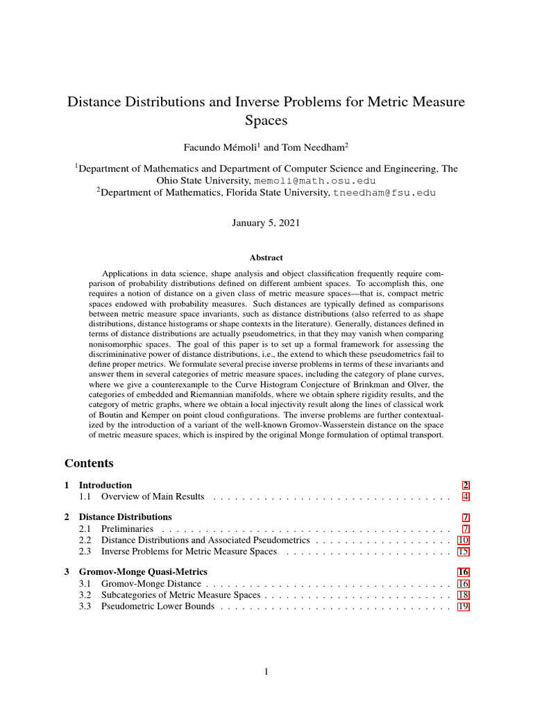 Distance Distributions and Inverse Problems for Metric Measure | PDF ...