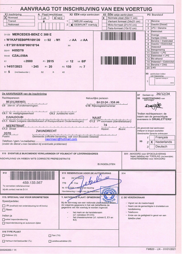 Aanvraag Tot Inschrijving Van Voertuig | PDF