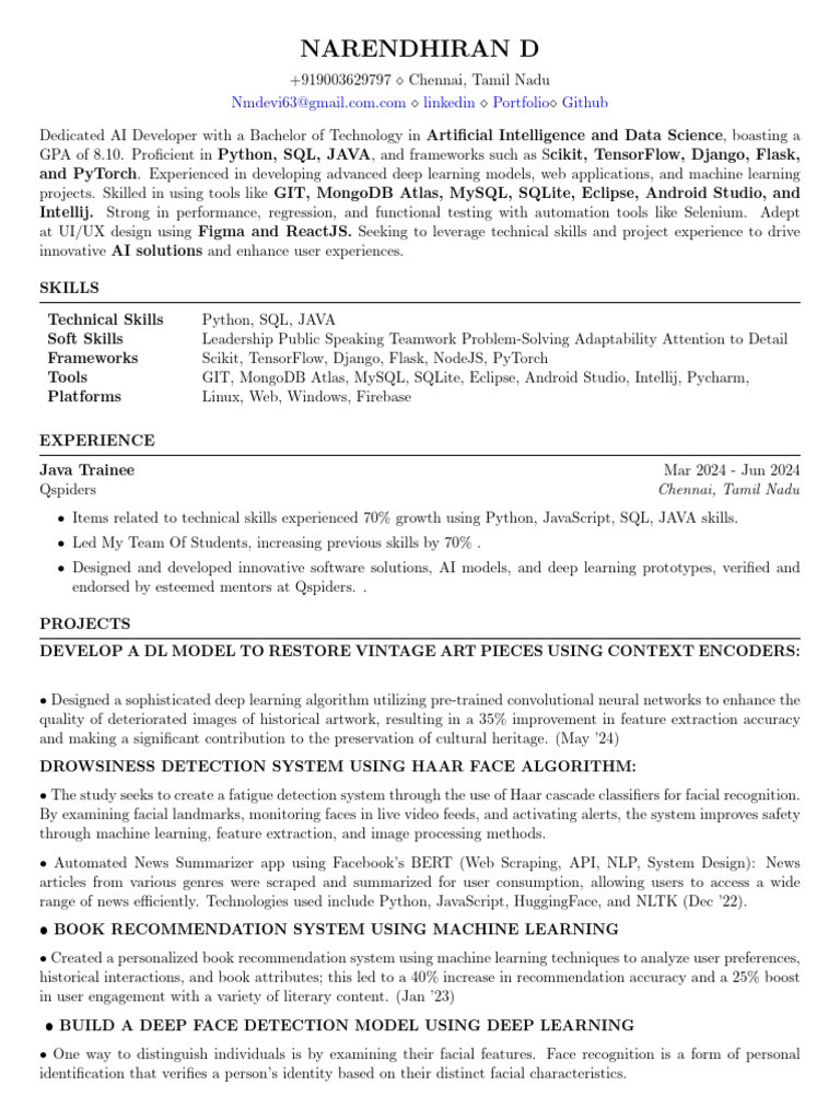 resume | PDF | Artificial Intelligence | Intelligence (AI) & Semantics