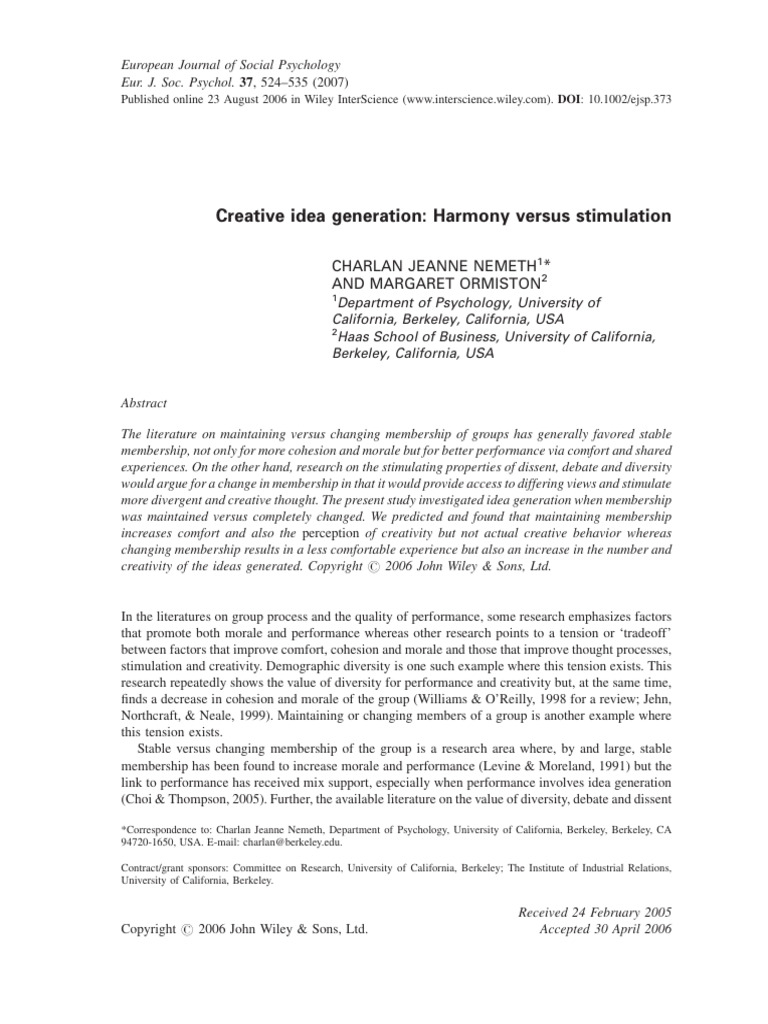 ejsp.373 | PDF | Creativity | Brainstorming