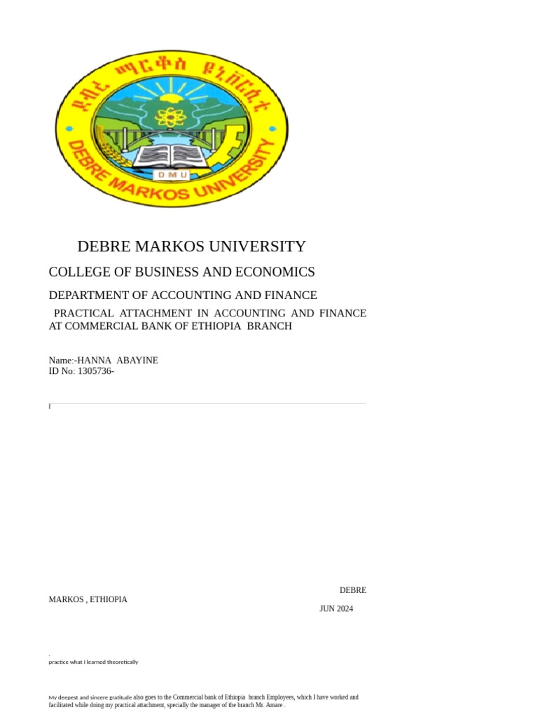 Practical Attachment Report at CBE | PDF | Banks | Transaction Account