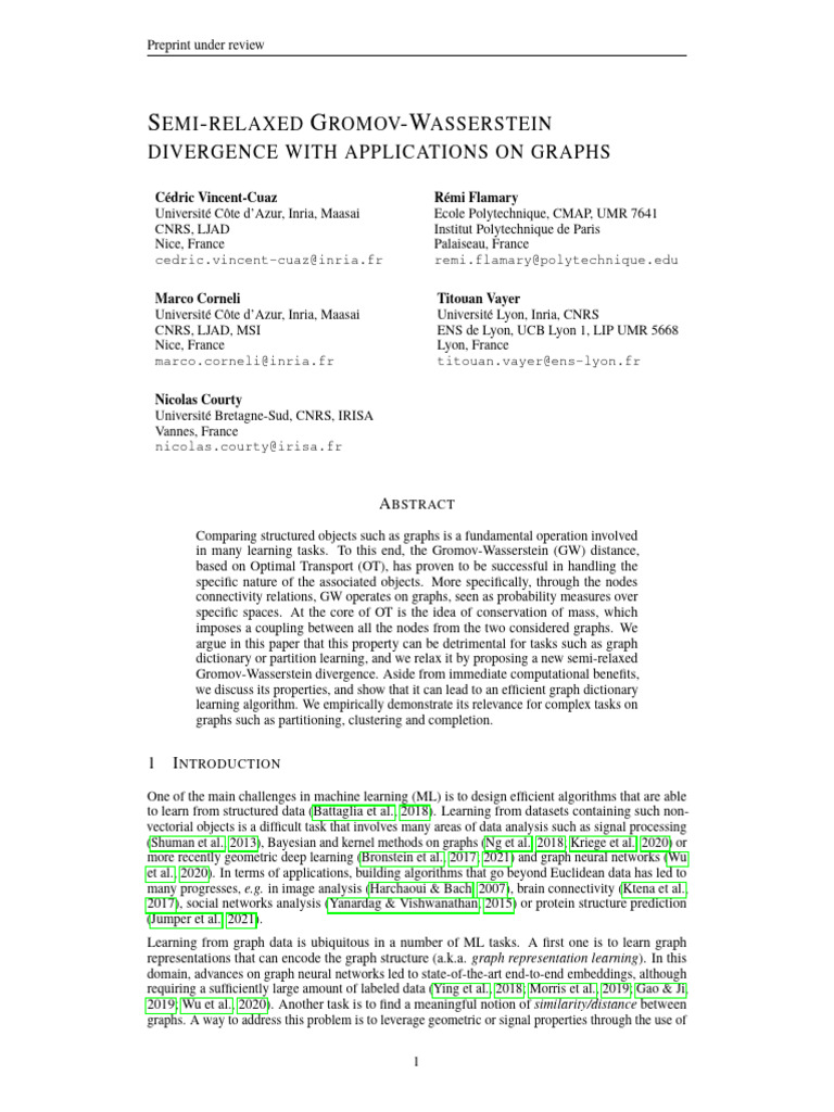 Semi-Relaxed Gromov Wasserstein Divergence With Applications On Graphs | PDF | Mathematics ...