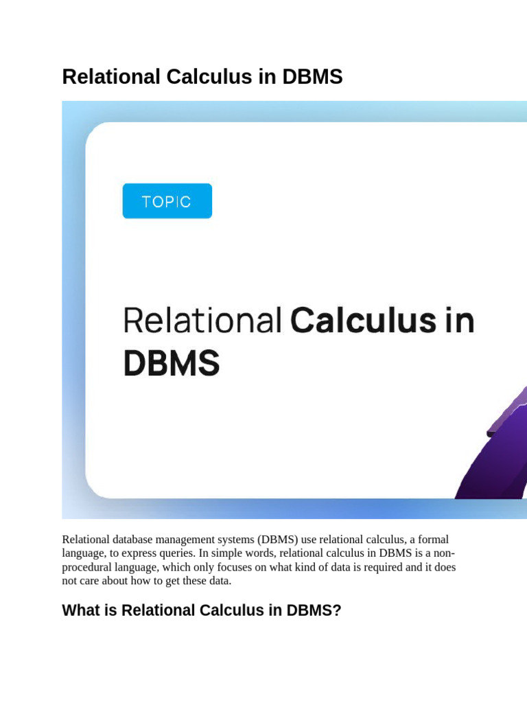 Relational Calculus in DBMS | PDF | Relational Model | Databases